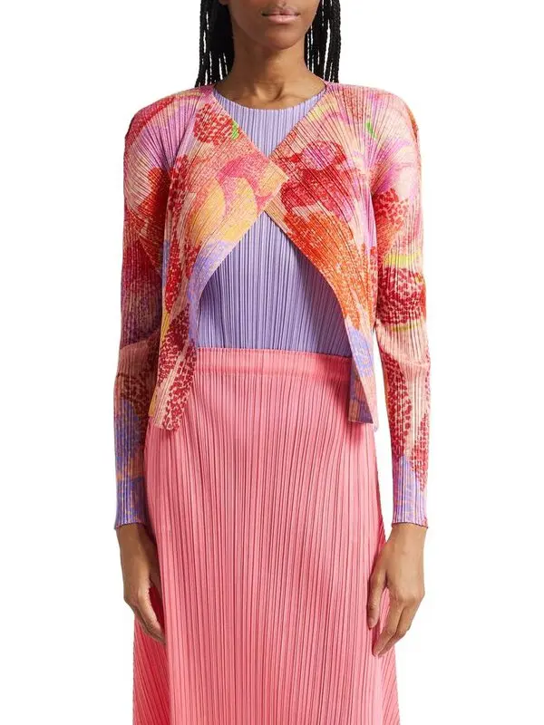 Issey Miyake Foggy Forest Pleated Open Front Cardigan - Pink