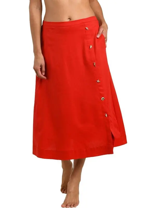 La Blanca Harbor Breeze Midi Cover-up Skirt - Ruby