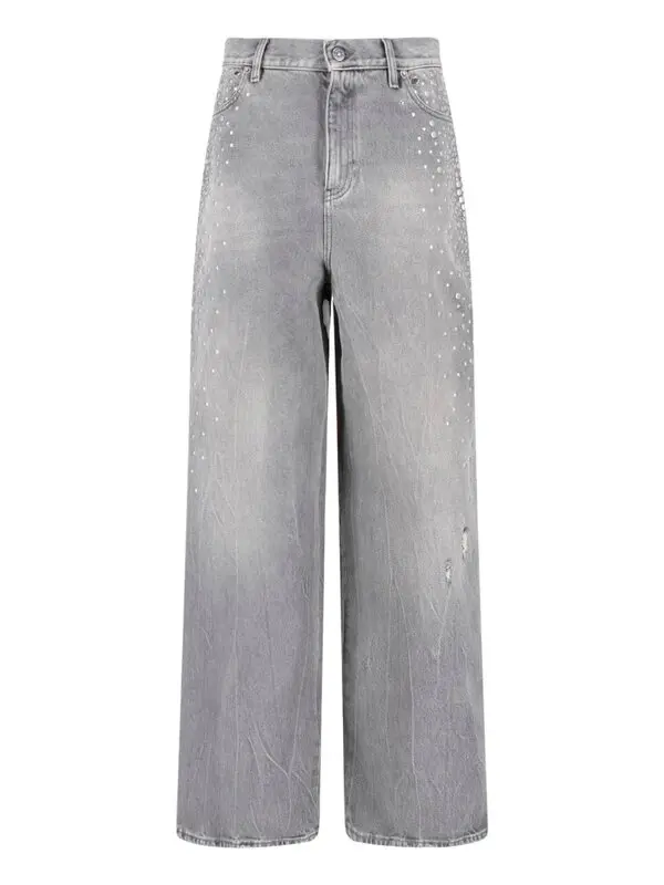GOLDEN GOOSE Wide Leg Jeans With Studs - Gray