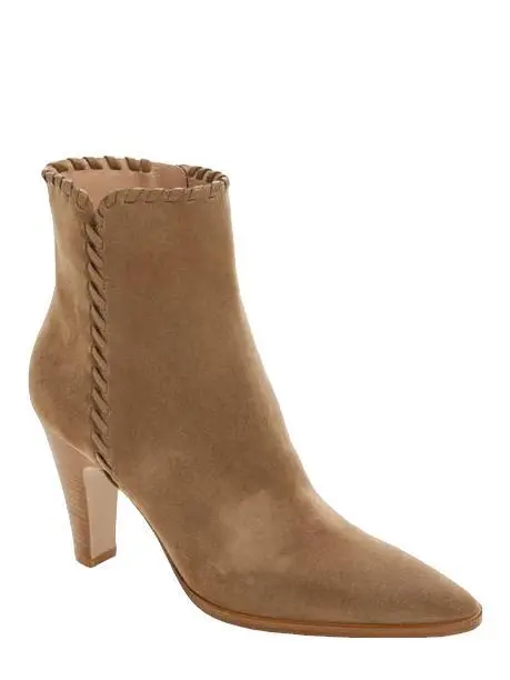 GIANVITO ROSSI Whipstitch Pointed Toe Bootie - Camel