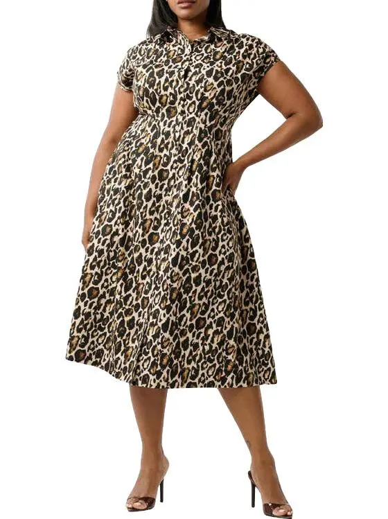 ESTELLE Leocara Leopard Print Shirtdress - Ivory Leopard