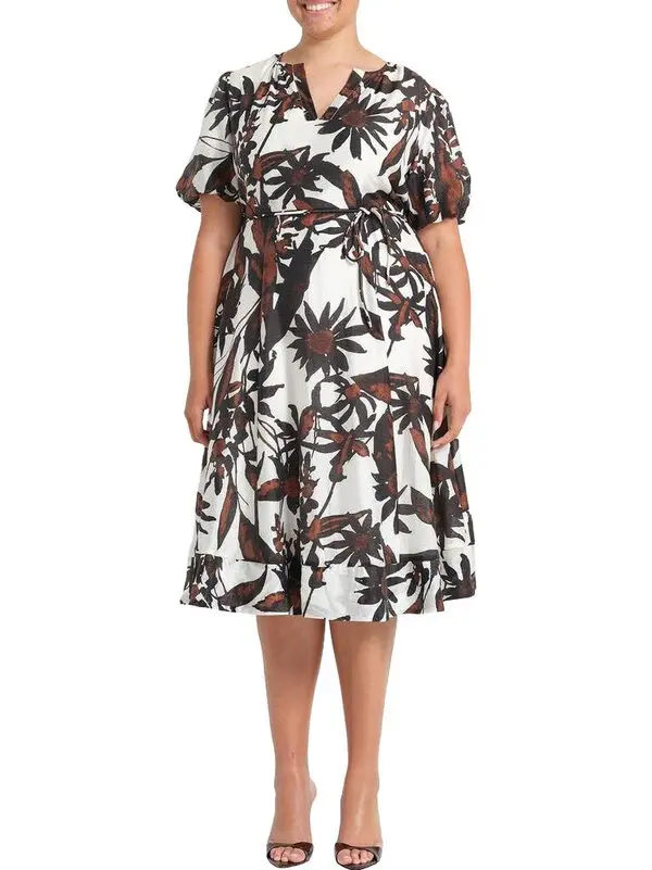 ESTELLE Mabel Floral Print Fit-and-flare Midi Dress - Cedarbloom