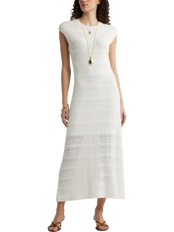 Nordstrom Pointelle Knit Linen-blend Sweater Dress - Ivory Tofu