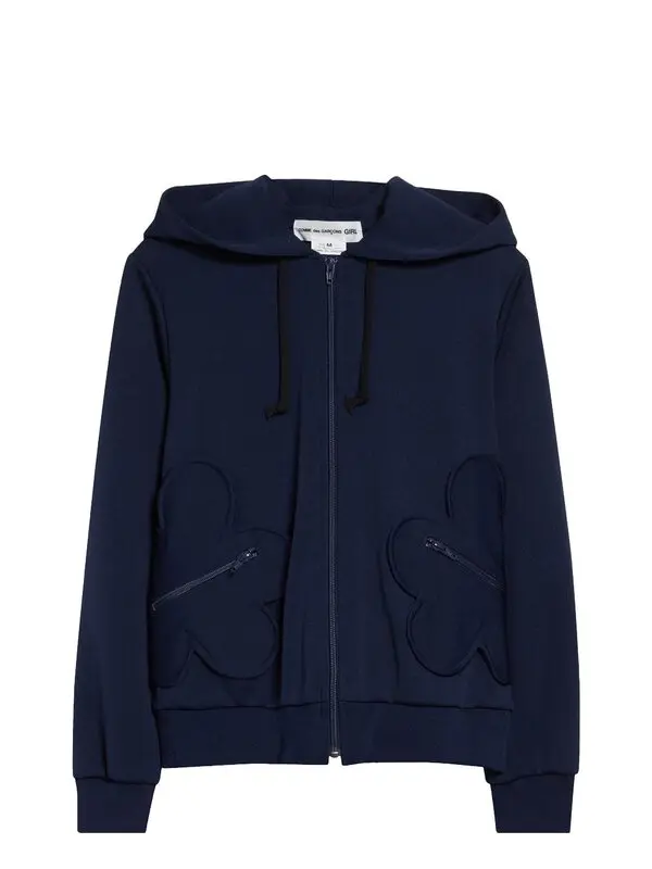 Comme Des Garçons Floral Appliqué Full Zip Hoodie - Navy