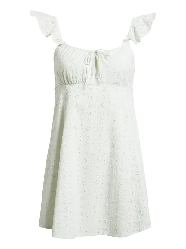 Bp. Eyelet Embroidery Flutter Sleeve Minidress - Green Cloud