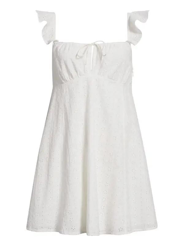 Bp. Eyelet Embroidery Flutter Sleeve Minidress - White Blanc