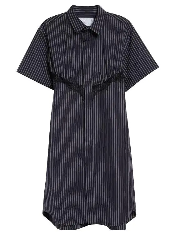 Sacai Pinstripe Poplin Shirtdress - Navy Stripe