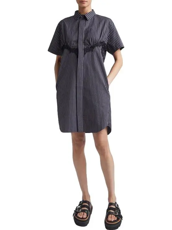 Sacai Pinstripe Poplin Shirtdress - Navy Stripe
