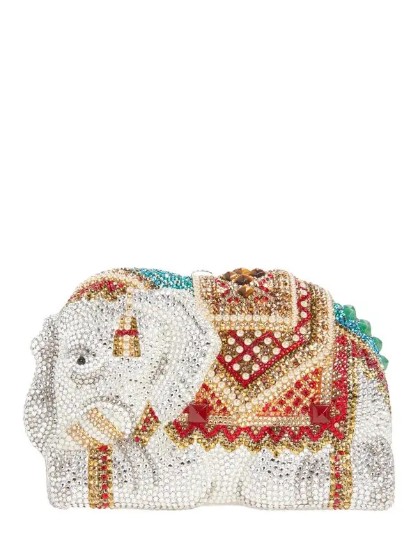 Judith Leiber Elephant Crystal Embellished Clutch - Silver Rhine Multi