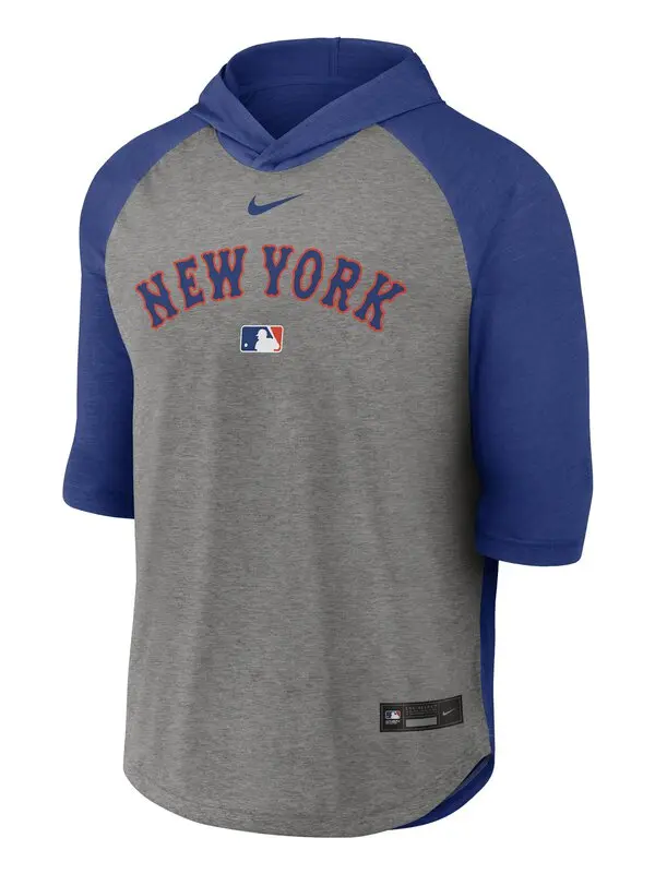 Nike New York Mets Authentic Collection Flux Dri-fit Mlb 3/4-sleeve Hooded T-shirt - Blue