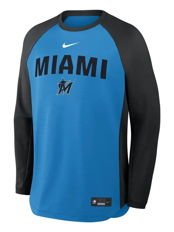 Nike Miami Marlins Authentic Collection Dri-fit Pullover Crew - Blue