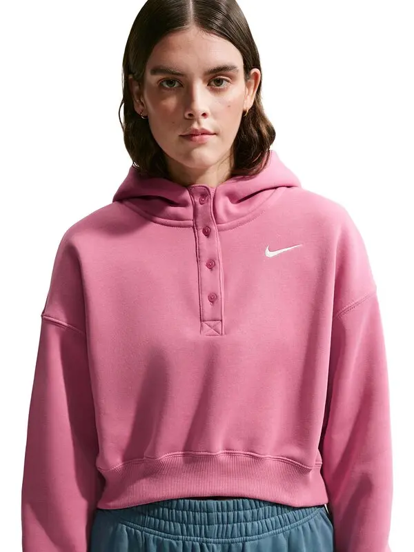 Nike Sportswear Phoenix Fleece Oversized Cropped Henley Hoodie - Pink