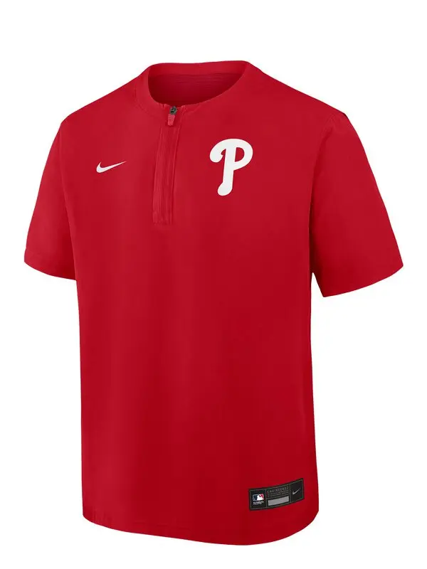Nike Philadelphia Phillies Authentic Collection Dri-fit Mlb 1/4-zip Short-sleeve Windshirt - Red