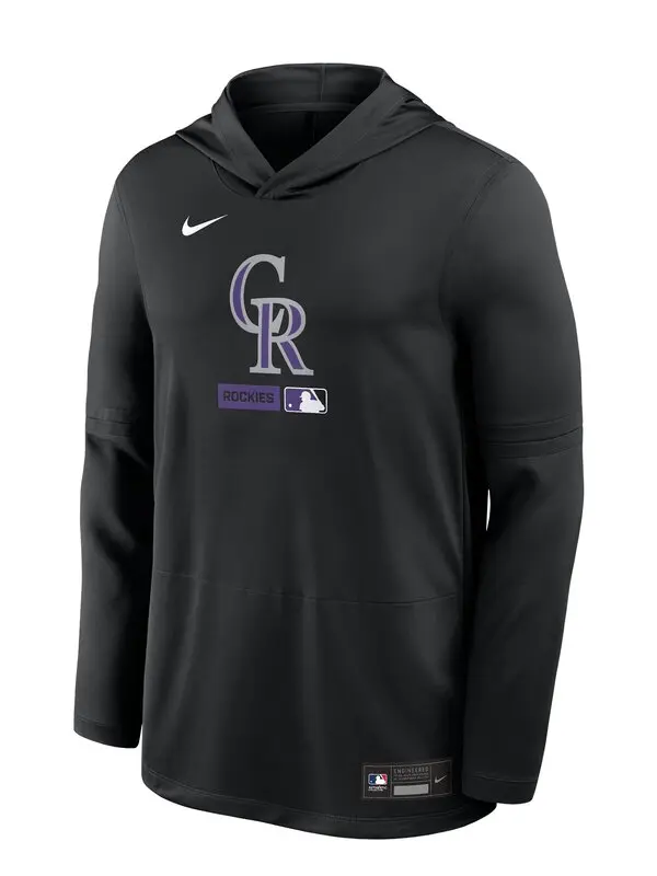 Nike Colorado Rockies Authentic Collection Dri-fit Mlb Long-sleeve Hooded Top - Black