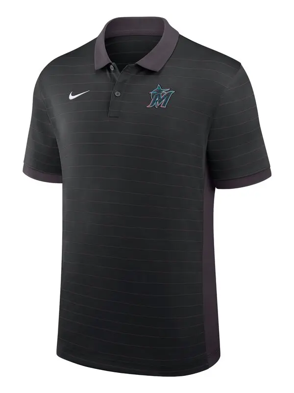 Nike Miami Marlins Authentic Collection Striped Victory Dri-fit Mlb Polo - Black