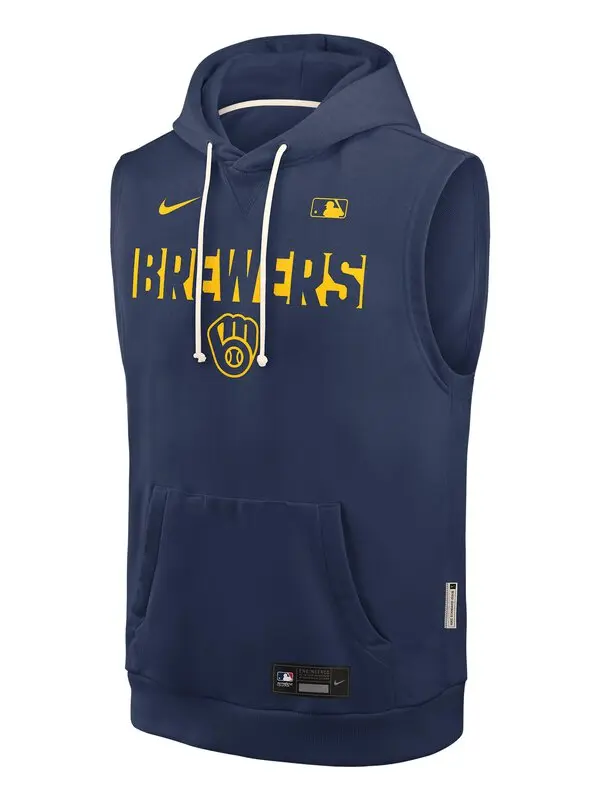 Nike Milwaukee Brewers Authentic Collection Standard Issue Dri-fit Mlb Sleeveless Pullover Hoodie - Blue