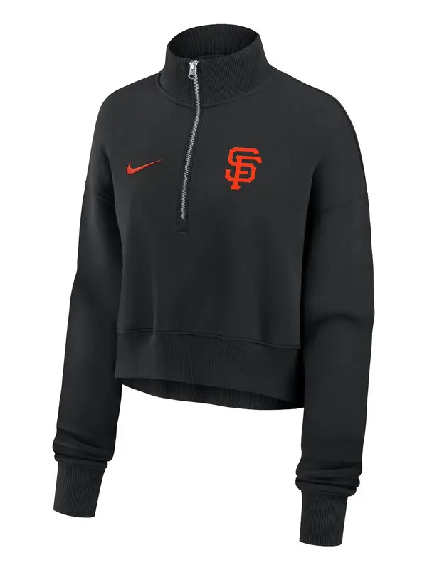 Nike San Francisco Giants Phoenix Mlb Cropped 1/4-zip Crew - Black