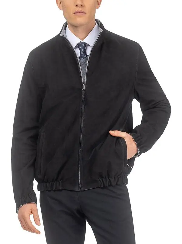 Gorski Nubuck Jacket Reversible To Cashmere & Wool Crafted From Loro Piana - Black/gray