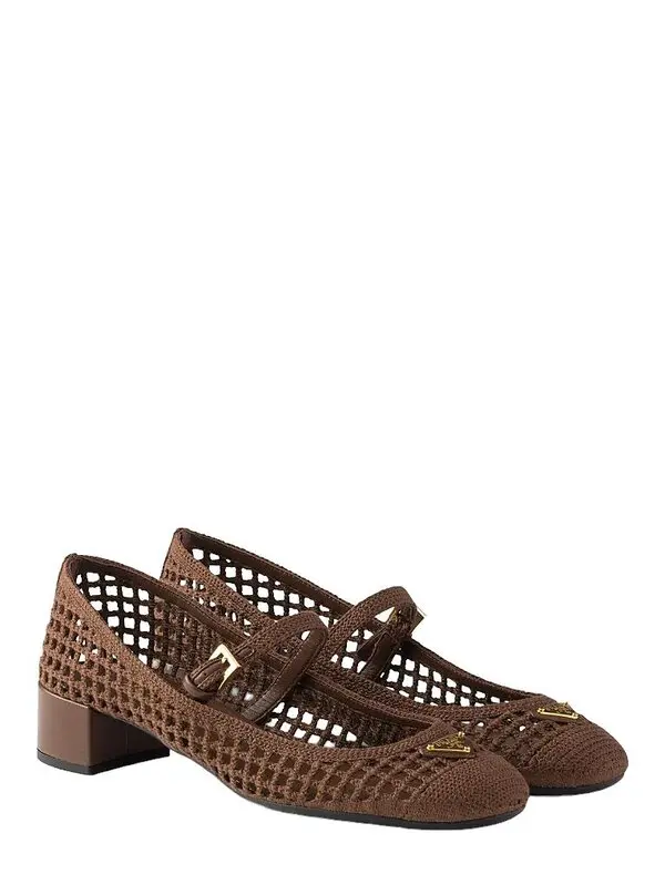 Prada Crochet Mary Jane Pumps - Brown