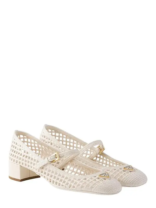 Prada Crochet Mary Jane Pumps - Neutral