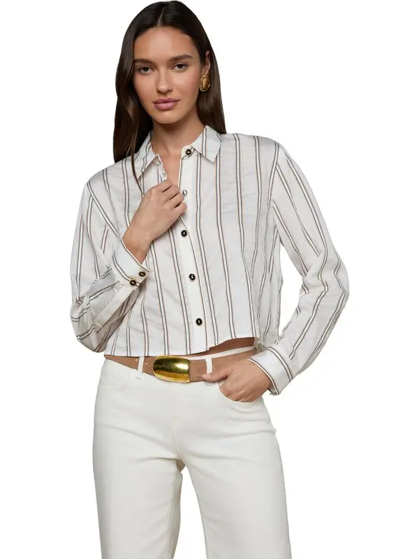 L'Agence Cosette Striped Shirt - Ivory/khaki/black Stripe