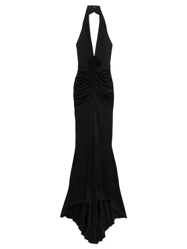Blumarine Rose-appliqué Halterneck Maxi Dress - Black
