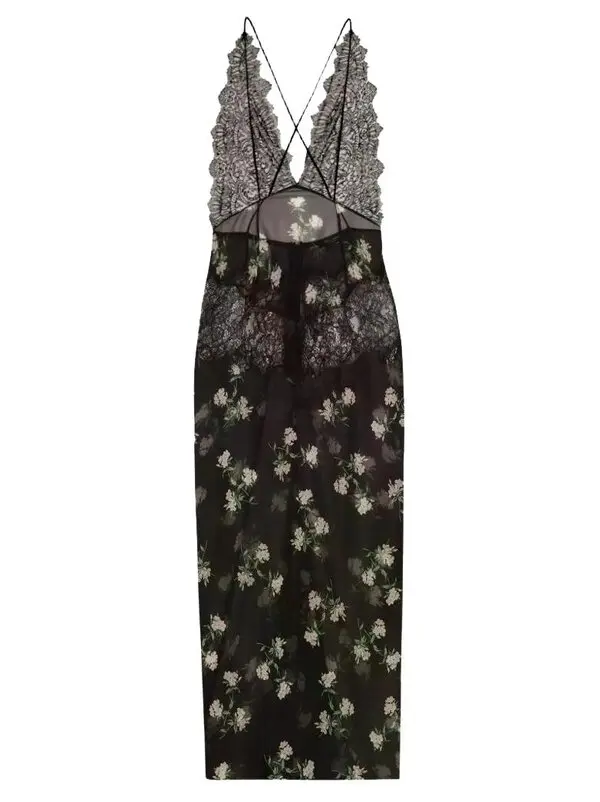 Dolce & Gabbana Violets-print Dress With Lace Insert - Black