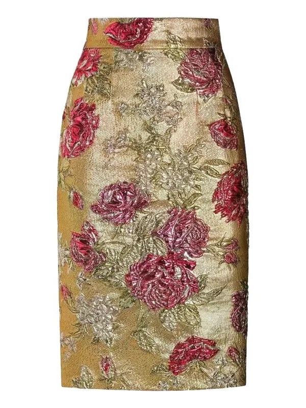 Dolce & Gabbana Floral Jacquard Fitted Skirt - Gold