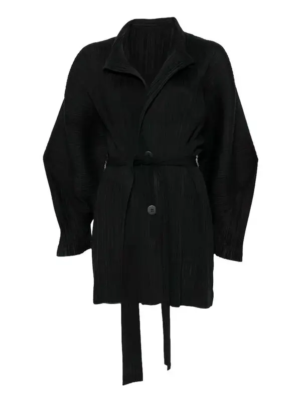 Issey Miyake Buttoned Plissé Coat - Black