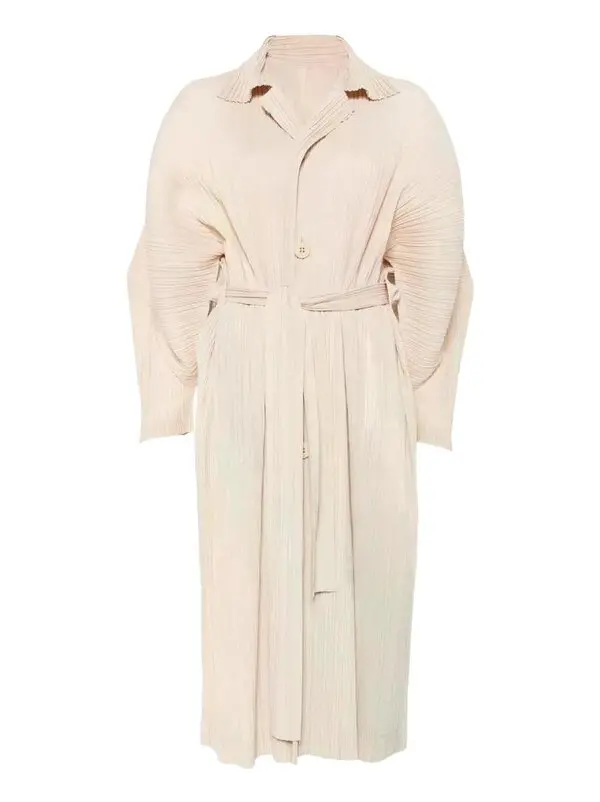 Issey Miyake Pleated Long Coat - Neutrals