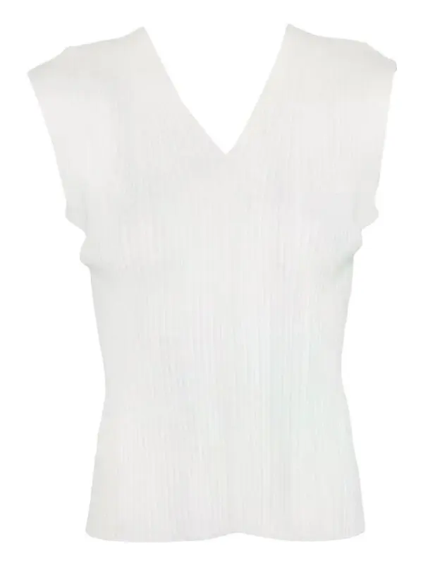 AMOMENTO Ribbed V-neck Top - White