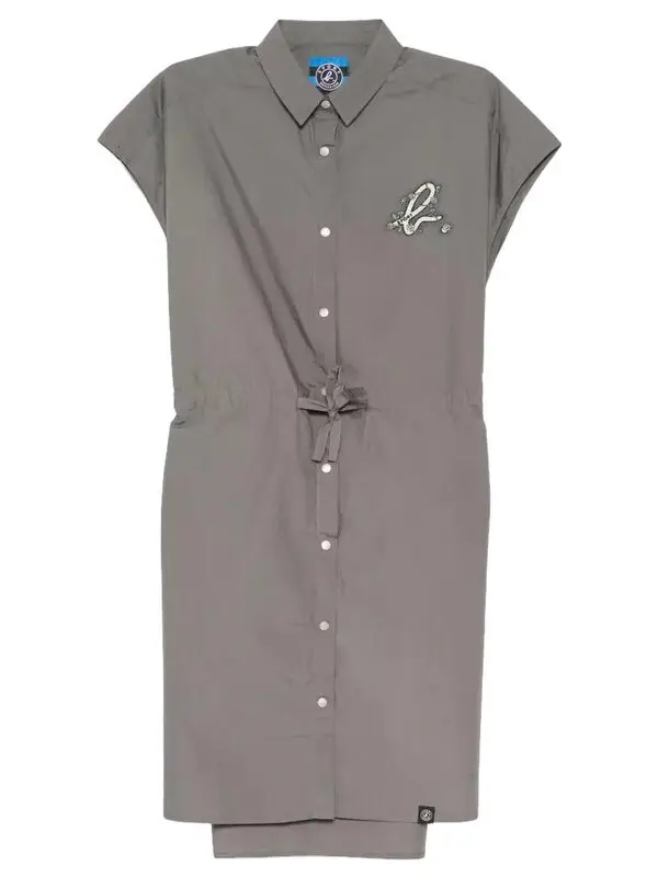 AGNES B. Embroidered Logo Shirt Dress - Grey