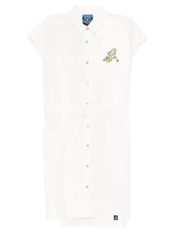 AGNES B. Embroidered Logo Shirt Dress - White