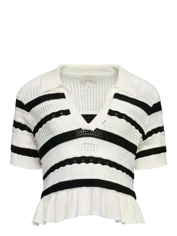 Cinq À Sept Striped Ruffled Sweater - White