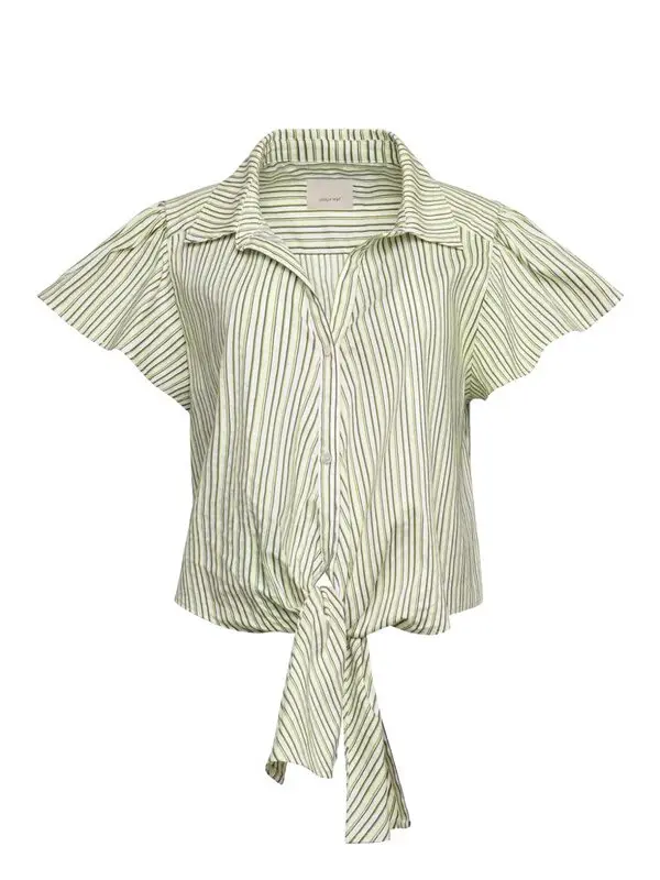 Cinq À Sept Striped Flutter-sleeve Blouse - White