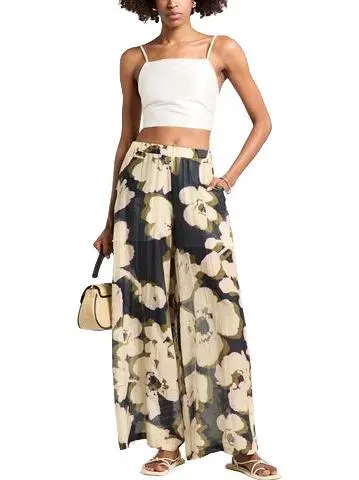 ROBERTO COLLINA Floral-print Wide-leg Pants - Beige
