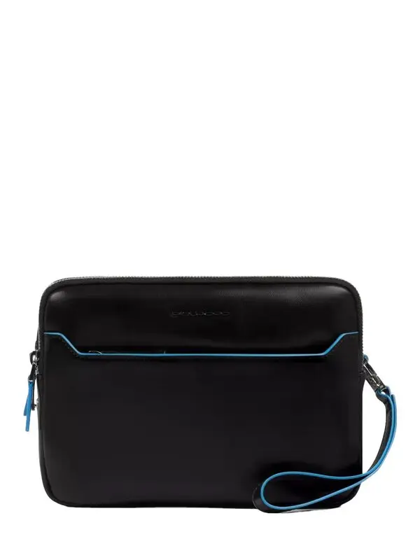 PIQUADRO Leather Clutch Bag With Removable Strap - Black