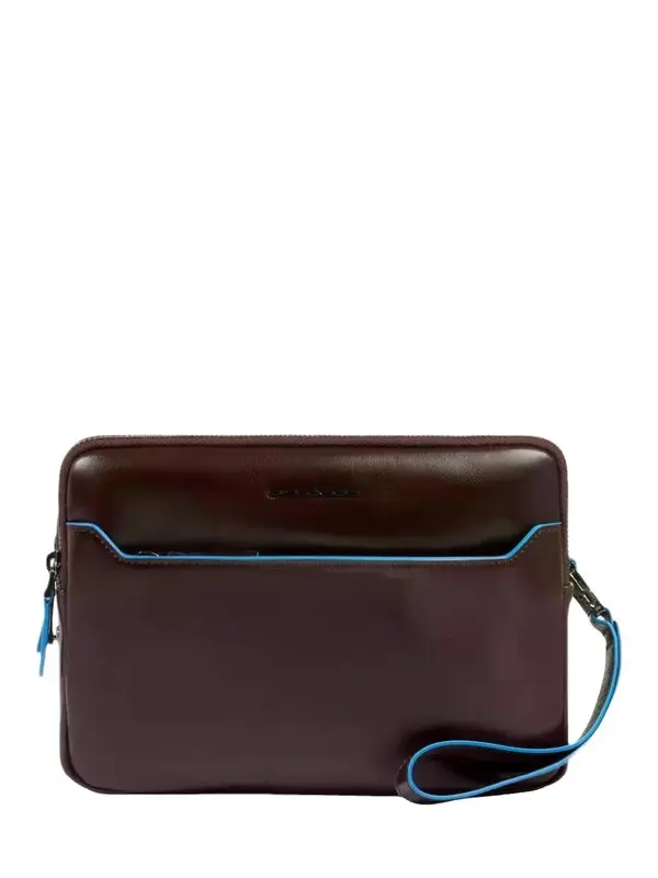 PIQUADRO Leather Clutch Bag With Fingerprint Security - Brown