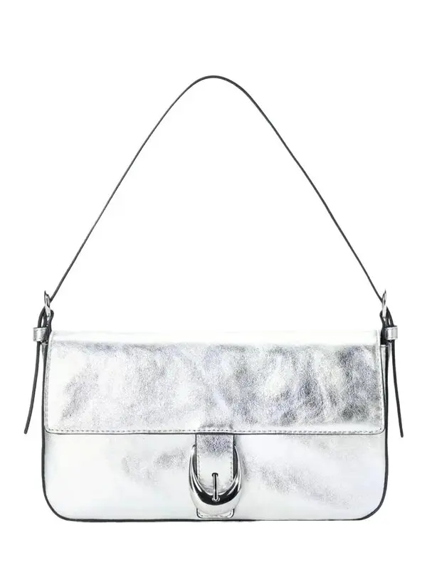 Staud Harlow Leather Shoulder Bag - Silver