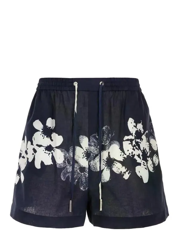Iceberg Floral-print Linen Shorts - Blue