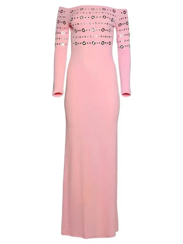 Rabanne Ring-embellished Off-shoulder Maxi Dress - Pink