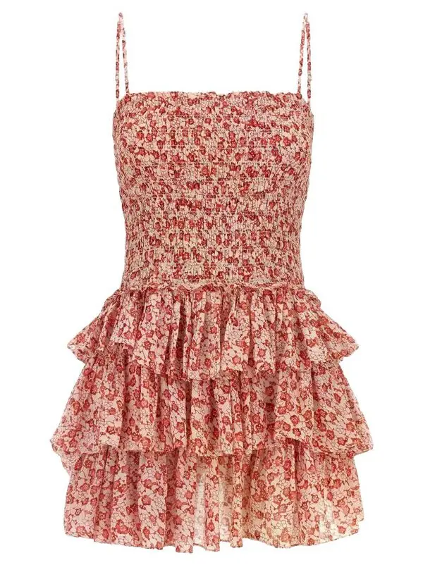 MARANT ETOILE Elodie Ruffled Floral Print Mini Dress - Red