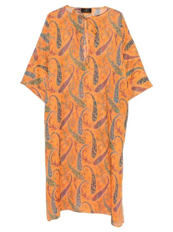 Etro Paisley-pattern Tie-neck Midi Dress - Orange