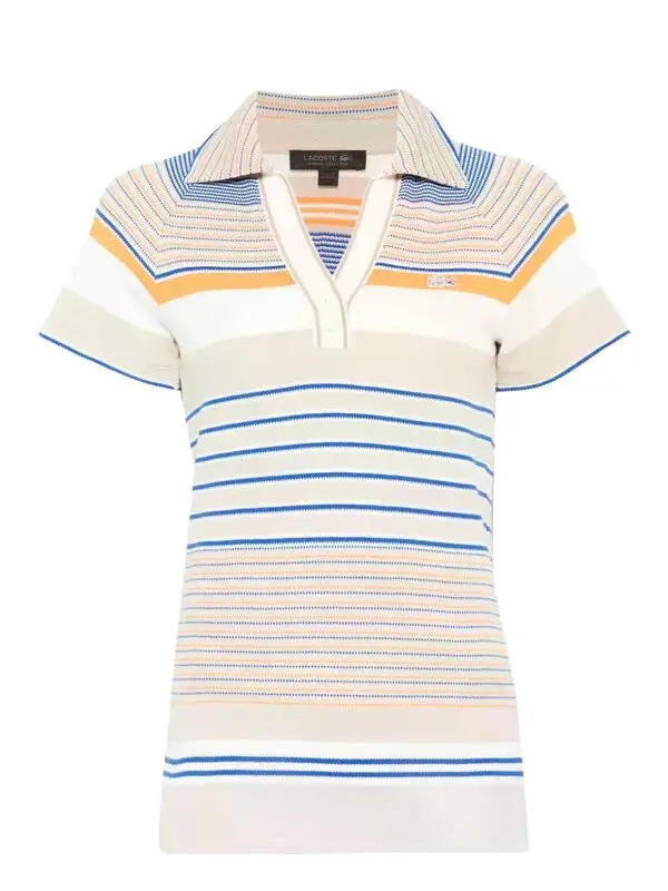Lacoste Striped Collared Polo Top - Neutrals