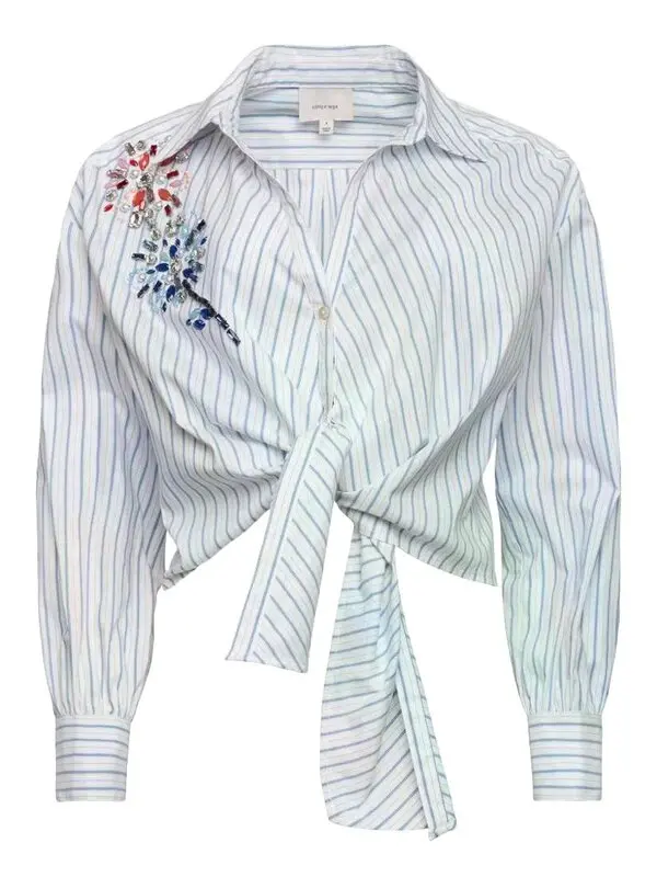 Cinq À Sept Embellished Striped Tie Top - White