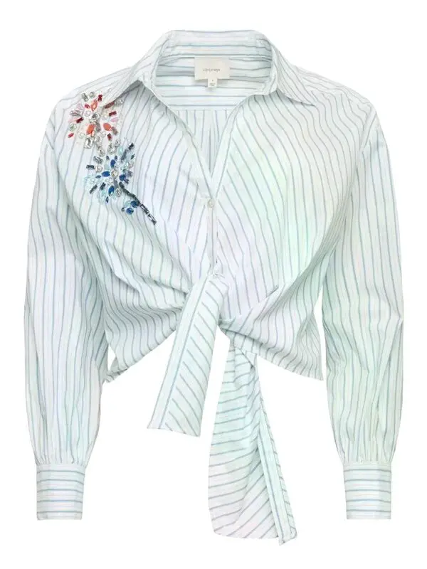 Cinq À Sept Embellished Striped Tie Top - White