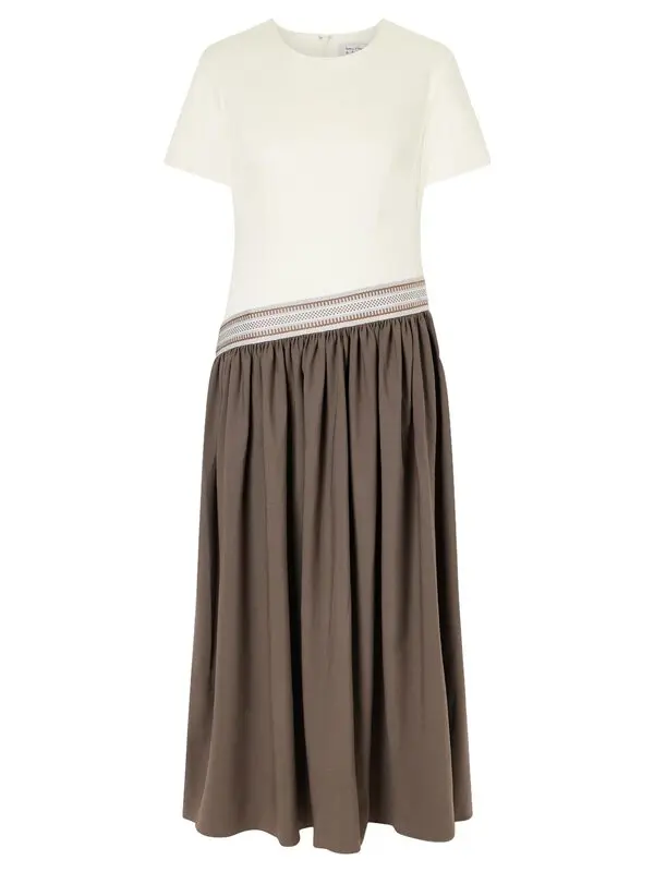 ABADIA Asymmetric Grosgrain-trimmed Maxi Dress - Neutrals