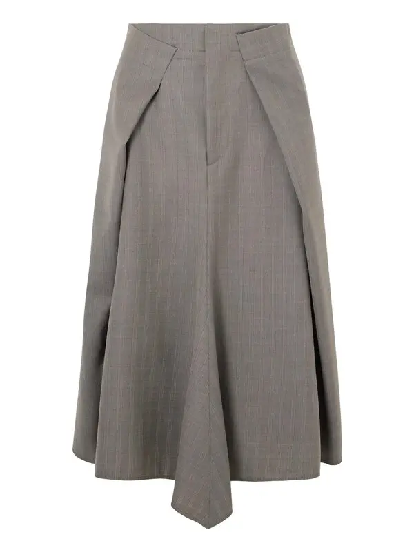 Victoria Beckham Pleated Wool Midi Skirt - Gray