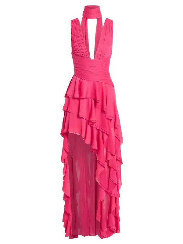 Alice + Olivia Holly Asymmetric Ruffled Crepon Dress - Pink