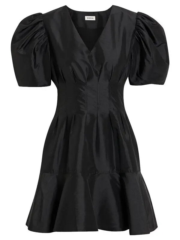 Simkhai Edwina Pintucked Taffeta Mini Dress - Black